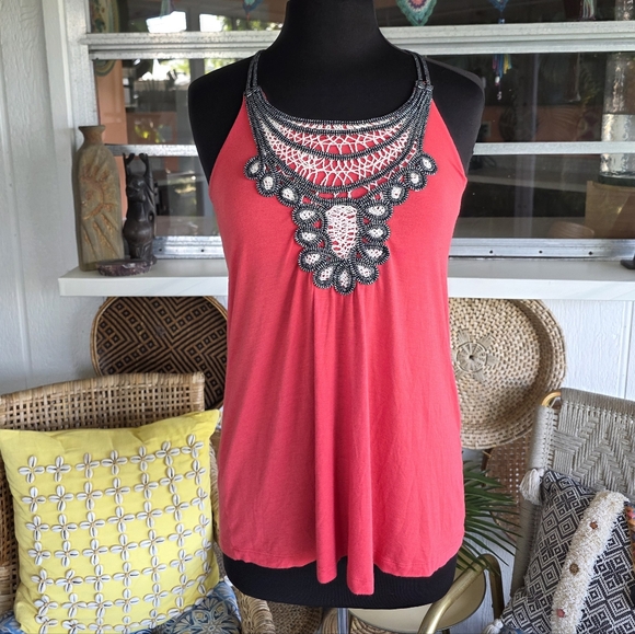 Vintage | Tops | Vintage Statement Embroidery Tank Coral Orange Design ...